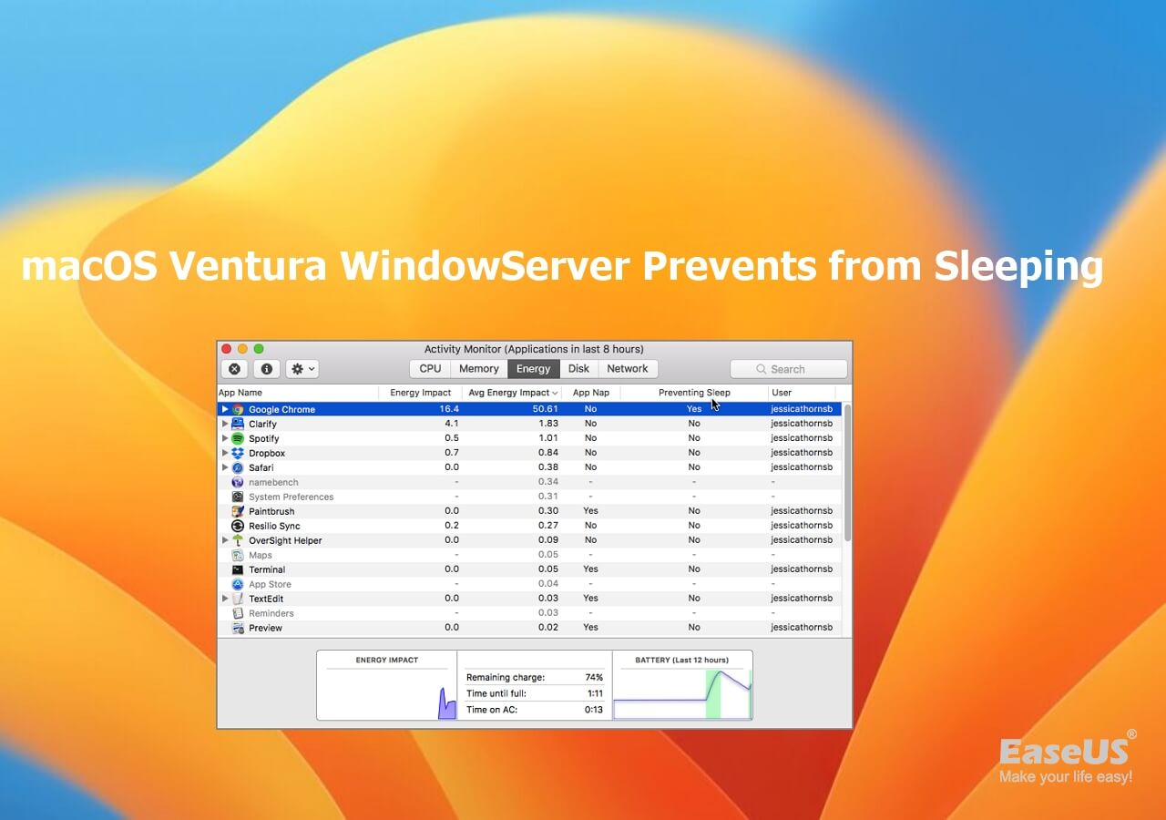 macOS Ventura WindowServer Prevents from Sleeping [10 Solutions] -EaseUS