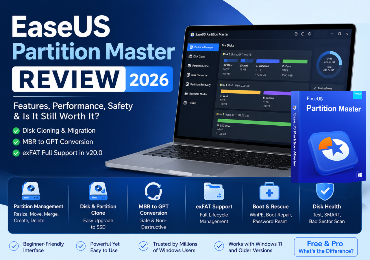 EaseUS Partition Master Review 2026: Features, Safety, Pros, and Cons