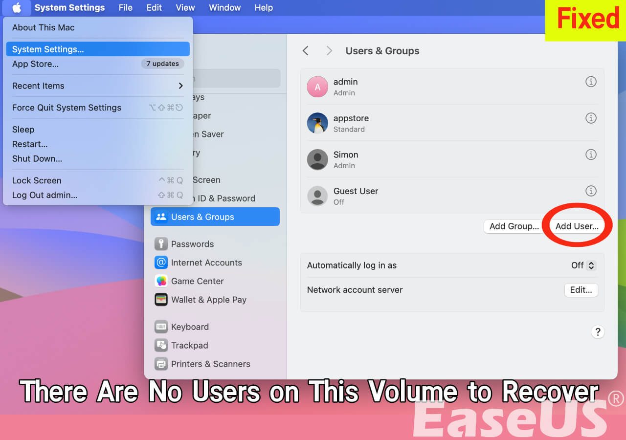 There Are No Users on This Volume to Recover