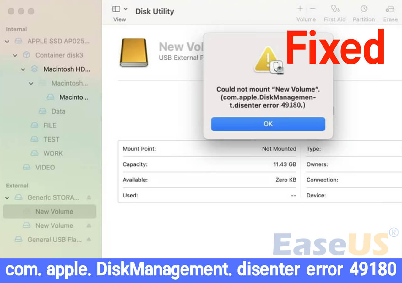 com.apple.DiskManagement.disenter error 49180 [Fixed]